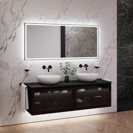 neoro n80 fumo Unterschrank B: 160 cm mit 2 Ausz&uuml;gen, mit Parsolglasfront, mit Spiegel, 2 Waschtische &Oslash; 45 cm,,