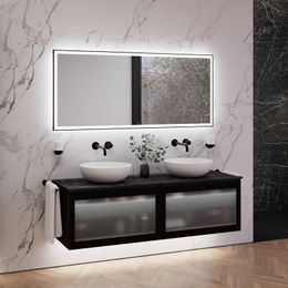 neoro n80 albus Unterschrank B: 160 cm mit 2 Ausz&uuml;gen, mit profilierter Glasfront, mit Spiegel, 2 Waschtische &Oslash; 45 cm,,