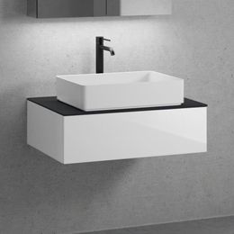 neoro n50 Unterschrank B: 80 cm mit 1 Auszug, Waschtisch B: 58 cm wei&szlig; matt,, BN0065WM+BN0412WH+BN0402BM,