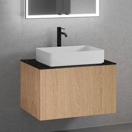 neoro n50 Unterschrank B: 80 cm mit 1 Auszug, mit glatter Eichenfront, Waschtisch B: 58 cm wei&szlig; matt,, BN0065WM+BN0432BFO+BN0402C2,