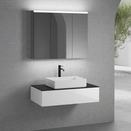 neoro n50 Unterschrank B: 100 cm mit 1 Auszug, Waschtisch B: 58 cm wei&szlig; matt, mit Spiegelschrank,, BN0065WM+BN0413WH+BN0403BM+BN0474MI,