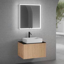 neoro n50 Unterschrank B: 80 cm mit 1 Auszug, mit glatter Eichenfront, Waschtisch B: 58 cm wei&szlig; matt, mit n60 Spiegelschrank f&uuml;r die Schweiz,