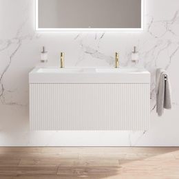 neoro n50 stripes Unterschrank B: 120 cm mit 1 Auszug, warmwei&szlig; profiliert, Doppelwaschtisch area, BN0494BWM+BN0156WM,