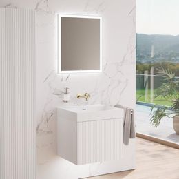 neoro n50 stripes Unterschrank B: 60 cm mit 1 Auszug, warmwei&szlig; profiliert, mit Spiegel, Waschtisch cube, BN0133WM+BN0491BWM+BN0026MI,