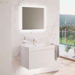neoro n50 stripes Unterschrank B: 80 cm mit 1 Auszug, warmwei&szlig; profiliert, mit Spiegel, Waschtisch cube, BN0138WM+BN0492BWM+BN0027MI,