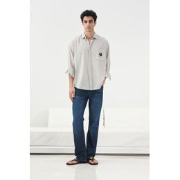 Regul&auml;re Passform Langarm-Samtshirt mit Tasche