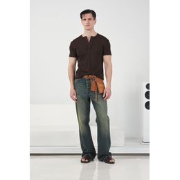 Slim Fit Rundhalsausschnitt Baumwoll-T-Shirt mit Knopfdetails