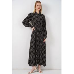 Karo Midi Hemdkleid mit Knopfverschluss