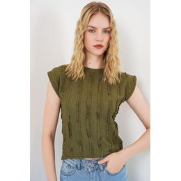 Strukturierte Ripp-Optik Pull-On Bluse