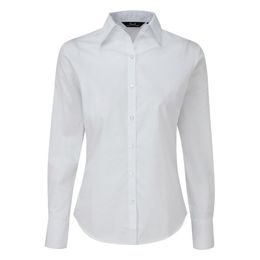 Premier - Bluse f&uuml;r Damen, Popelin, Lang&auml;rmlig (Wei&szlig;)