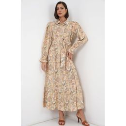 Paisley-G&uuml;rtel-Midi-Hemdkleid