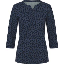 CR&Eacute;ATION L Damen 3/4-Arm-Shirt im Bl&auml;tter-Dessin dunkelblau-schwarz-bedruckt Gr&ouml;&szlig;e 46