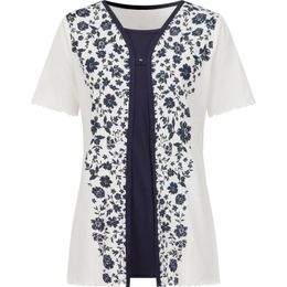 CR&Eacute;ATION L Damen 2-in-1-Shirt mit eingen&auml;htem Top, bedruckt ecru-marine Gr&ouml;&szlig;e 52