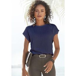 Lascana Kurzarmshirt blau Gr. 44/46 f&uuml;r Damen. Mit Rundhals. Figurumspielend