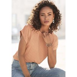 Lascana Kurzarmshirt peach Gr. 32/34 f&uuml;r Damen. Mit Rundhals. Figurumspielend