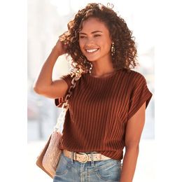 Lascana Kurzarmshirt rostbraun Gr. 32/34 f&uuml;r Damen. Mit Rundhals. Figurumspielend