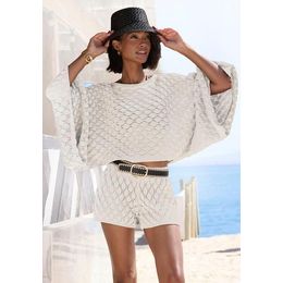 French Connection Ajourpullover beige Gr. 44/46 f&uuml;r Damen. Mit Rundhals. Figurumspielend. Nachhaltig.