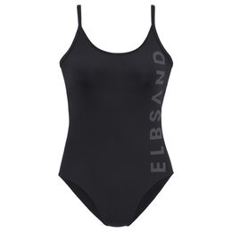 ELBSAND Badeanzug 'Ilda' schwarz Gr. 38 Cup D. Mit Logoschriftzug. Ohne B&uuml;gel