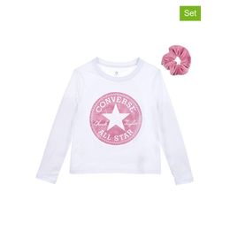 Converse 2tlg. Set: Longsleeve und Haargummi in Wei&szlig;/ Rosa - 38% | Gr&ouml;&szlig;e 98/104 | Kinder-longsleeves