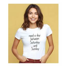 WOOOP Shirt "Need a day between saturday and sunday" in Wei&szlig; - 40% | Gr&ouml;&szlig;e M | Damen-tops