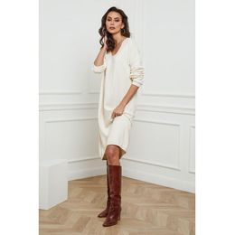 So Cachemire Strickkleid "Palerme" in Creme - 76% | Gr&ouml;&szlig;e XL | Damen-kleider