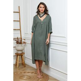 Jos&eacute;fine Leinen-Kleid in Khaki - 85% | Gr&ouml;&szlig;e L | Damen-kleider