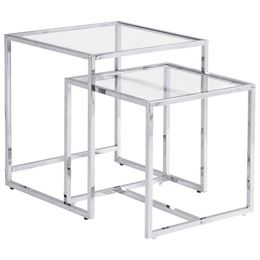 CARRYHOME Beistelltischset, Klar, Chrom, Metall, Glas, 2-teilig, quadratisch, eckig, 40-45x40-50x40-45 cm, Wohnzimmer, Wohnzimmertische, Satztische