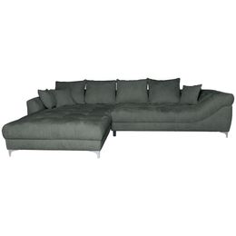 CARRYHOME Ecksofa, Dunkelgrau, Metall, 5-Sitzer, F&uuml;llung: Schaumstoff, Ottomane links, L-Form, einmalig seitenverkehrt montierbar, 329x227 cm, R&uuml;cken echt, Wohnzimmer, Sofas & Couches, Wohnlandschaften, Ecksofas