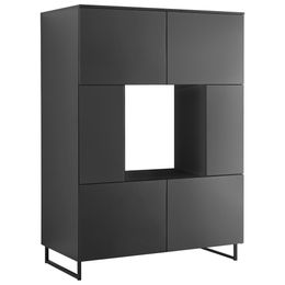 CARRYHOME Highboard Mosel Weinschrank, Schwarz, Metall, 8 F&auml;cher, 120x200x58 cm, stehend, Wohnzimmer, Kommoden & Sideboards, Highboards