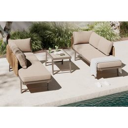 Ambia Garden Loungegarnitur, Braun, Gelb, Beige, Metall, Kunststoff, Textil, 200x67x68 cm, Loungem&ouml;bel, Gartenlounge-Sets