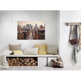 A.S. Cr&eacute;ation Leinwandbild A.S. CR&Eacute;ATION "New York Views", braun (farbe rahmen: holzfarben, farbe bild(er): braun, grau, beige), B:90cm H:60cm, Holz, Stahl, Bilder, Leinwandbild, Skyline Bild Keilrahmen Gro&szlig;stadt Leinwand-Bild Wohnzimmer modern Wand