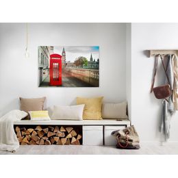 A.S. Cr&eacute;ation Leinwandbild A.S. CR&Eacute;ATION "Phone Booth", rot (farbe rahmen: holzfarben, farbe bild(er): rot, beige, grau), B:90cm H:60cm, Holz, Stahl, Bilder, Leinwandbild, London Bild Keilrahmen Gro&szlig;stadt Leinwand-Bild Wohnzimmer modern Wand