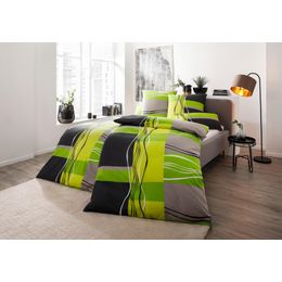 Bettw&auml;sche my home "Kelian", gr&uuml;n (gr&uuml;n, grau), B/L: 155cm x 220cm, 1 Stk., 1 Stk., Polycotton recycelt, B/L: 80cm x 80cm, 2, Polycotton recycelt, Obermaterial: 50% Baumwolle, 50% Polyester, Bettw&auml;sche, Bettw&auml;sche, in verschiedenen Qualit&auml;ten, gemusterte Bettw&auml;sche, Topseller