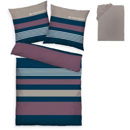 Bettw&auml;sche Tom Tailor HOME "Carl in Gr. 135x200 oder 155x220 cm", lila (beere), B/L: 155cm x 220cm, 1 Stk., 1 Stk., Renforc&eacute;, B/L: 80cm x 80cm, 3 Stk., Renforc&eacute;, Obermaterial: 100% Baumwolle, Bettw&auml;sche, Bettw&auml;sche, mit GRATIS-Zugabe: Spannbettlaken, 100% Baumwolle, mit Rei&szlig;verschluss