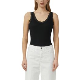 Spitzentop s.Oliver, Damen, Gr. 38, schwarz, Rippware, Obermaterial: 95% Baumwolle, 5% Elasthan, unifarben, figurbetont normal, V-Ausschnitt, Tops Spitzentop, Sommertop in gerippte Qualit&auml;t, mit Spitzenbesatz