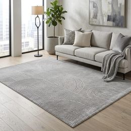 Teppich Sehrazat "Moda 1100, auch als L&auml;ufer", grau, B:200cm H:11mm L:290cm, Polyester, Polypropylen, Teppiche, Teppich, Kurzflor, grafisches Hoch Tief Muster, Wohnzimmer