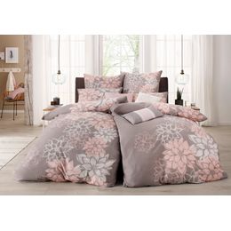 Bettw&auml;sche Home Affaire "Susan in Gr. 135x200 oder 155x220 cm", rosa (rosa, grau), B/L: 155cm x 220cm, 1 Stk., 1 Stk., Linon, B/L: 80cm x 80cm, 2, Linon, Obermaterial: 100% Baumwolle, Bettw&auml;sche, Bettw&auml;sche, in verschiedenen Qualit&auml;ten, romantische Bettw&auml;sche mit Blumen
