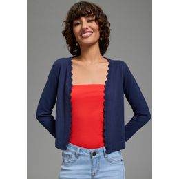 Strickjacke Laura Scott, Damen, Gr. 48/50, marine, Feinstrick, Obermaterial: 70% Viskose, 30% Polyamid, unifarben, figurumspielend taillenbedeckt, V-Ausschnitt, Strickjacken Strickjacke, leichte Feinstrickjacke mit femininer Wellenkante