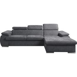 Ecksofa WERK2 "Cosmo modern und bequem, Breite 282cm, L-Form", dunkelgrau, B:282cm H:99cm T:192cm, 100% Polyester, Sofas, Ecksofa, Eckcouch mit Schlaffunktion, Bettkasten & verstellbaren Kopfteilen