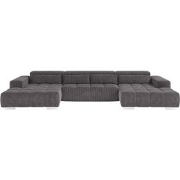 Wohnlandschaft COTTA "Orion U-Form, B: 400 cm", anthrazit, B:400cm T:186cm, 88% POLYESTER (PES) 12% POLYAMID (PA), Sofas, Wohnlandschaft, Kopfteilverstellung & 4 Kissen, optional elektr. Sitztiefenverstellung