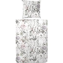 Bettw&auml;sche Primera "Mako-Satin Bettw&auml;sche Levin", grau (wei&szlig;), B/L: 135cm x 200cm, 1 Stk., 1 Stk., Mako-Satin, B/L: 80cm x 80cm, 2 Stk., Mako-Satin, Obermaterial: 100% Baumwolle, Bettw&auml;sche, Bettw&auml;sche, mit extravaganten Blumen-Prints
