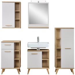 Badm&ouml;bel-Set SAPHIR "Quickset 966, mit T&uuml;rd&auml;mpfer, Badezimmer-Set", kaschmir, riviera eiche quer nachbildung, B:161,5cm H:200cm T:33cm, Holzwerkstoff, Kastenm&ouml;bel-Sets, Badm&ouml;bel-Set, Waschbeckenunterschrank, Spiegel, Leuchte, Unter-, H&auml;nge-, Midischrank