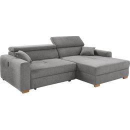 Jockenh&ouml;fer Ecksofa JOCKENH&Ouml;FER GRUPPE "Slider L-Form, B: 277 cm, mit 60 cm elektr. Sitztiefenverstellung", grau (grau 417, 19), B:279cm T:126cm, Korpus: 100% Polyester;Kissen: 100% Polyester, Sofas, Ecksofa, 140kg Belastbarkeit, USB-Anschluss, Kopfteilverstellung & Zierkissen