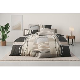 Bettw&auml;sche my home "Kelian", beige (beige, grau), B/L: 155cm x 220cm, 1 Stk., 1 Stk., Linon, B/L: 80cm x 80cm, 2 Stk., Linon, Obermaterial: 100% Baumwolle, Bettw&auml;sche, Bettw&auml;sche, in verschiedenen Qualit&auml;ten, gemusterte Bettw&auml;sche, Topseller