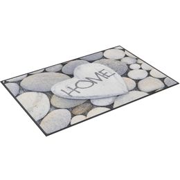 Fu&szlig;matte "Pebble Stones" Gr. 15, grau, B:50cm H:7mm L:75cm, Kunstfaser, wash+dry by Kleen-Tex, Teppiche, Fu&szlig;matte, Schmutzfangmatte, Motiv Kieselsteine, mit Spruch, rutschhemmend