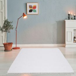 Teppich Theko "Happy Cotton Fleckerl, handgewebt", wei&szlig;, B:60cm H:5mm L:120cm, Baumwolle, Teppiche, Teppich, Flachgewebe, reine Baumwolle, meliert, mit Fransen, auch als L&auml;ufer