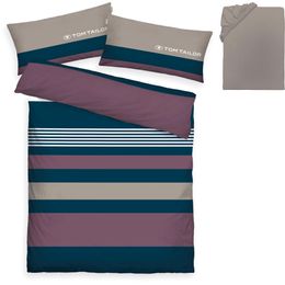 Bettw&auml;sche Tom Tailor HOME "Carl in Gr. 135x200 oder 155x220 cm", lila (beere), B/L: 135cm x 200cm, 1 Stk., 1 Stk., Renforc&eacute;, B/L: 80cm x 40cm, 3, Renforc&eacute;, Obermaterial: 100% Baumwolle, Bettw&auml;sche, Bettw&auml;sche, mit GRATIS-Zugabe: Spannbettlaken, 100% Baumwolle, mit Rei&szlig;verschluss