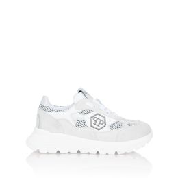 Sneaker Philipp Plein "Suede Low-Top Sneakers", Jungen, Gr. 33, Normalschaft, wei&szlig; (0170, wei&szlig;, silber), Schuhe Sneaker