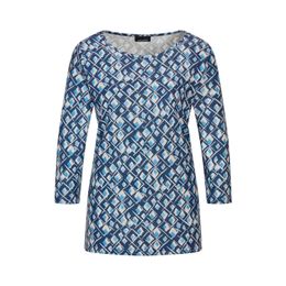 Print-Shirt GOLDNER "Halbarm Viskoseshirt im Allover-Design", Damen, Gr. 44, blau (blau, gemustert), Obermaterial: 80% Polyester PES. 15% Viskose CV. 5% Elasthan EL., U-Boot-Ausschnitt, Shirts, U-Boot-Ausschnitt