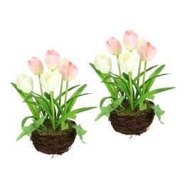 Kunstblume I.GE.A. "Gesteck Tulpe im Weidenest 2er Set 20cm", wei&szlig;, rosa, B:9cm H:20cm T:9cm, Kunstpflanzen, Kunstblume Blumen Fr&uuml;hjahrsdeko Osterdeko Seidenblume Zimmerpflanze